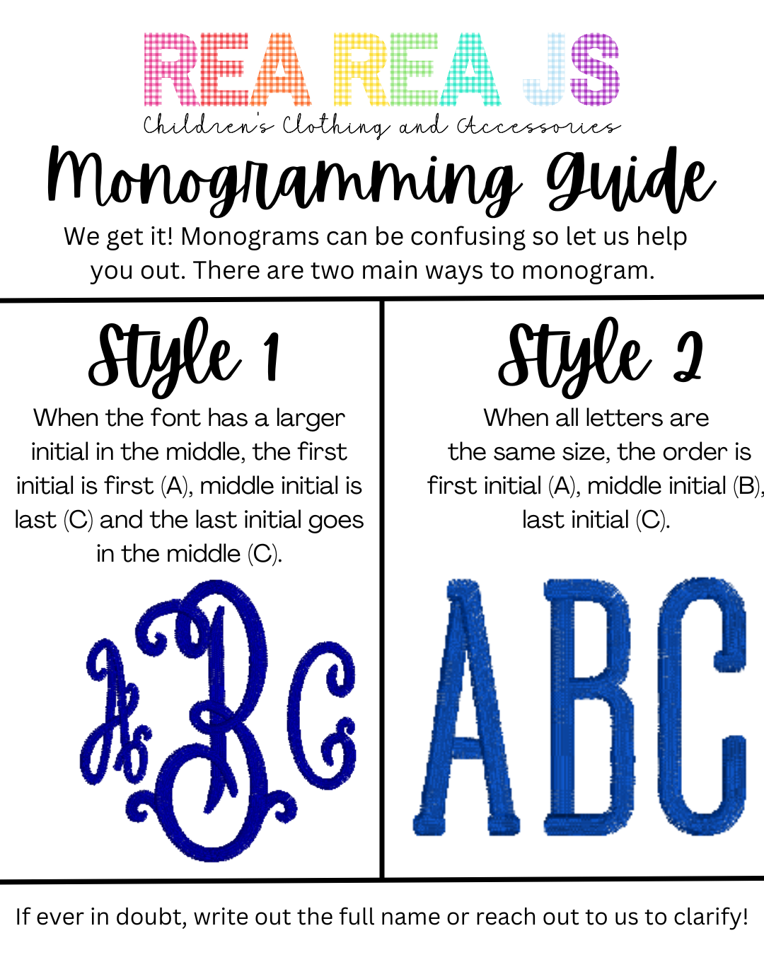 Monogramming Guide – Rea Rea J's